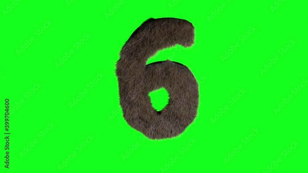 Abstract hairy number 6 six sign fluffy furry digit green screen chroma ...