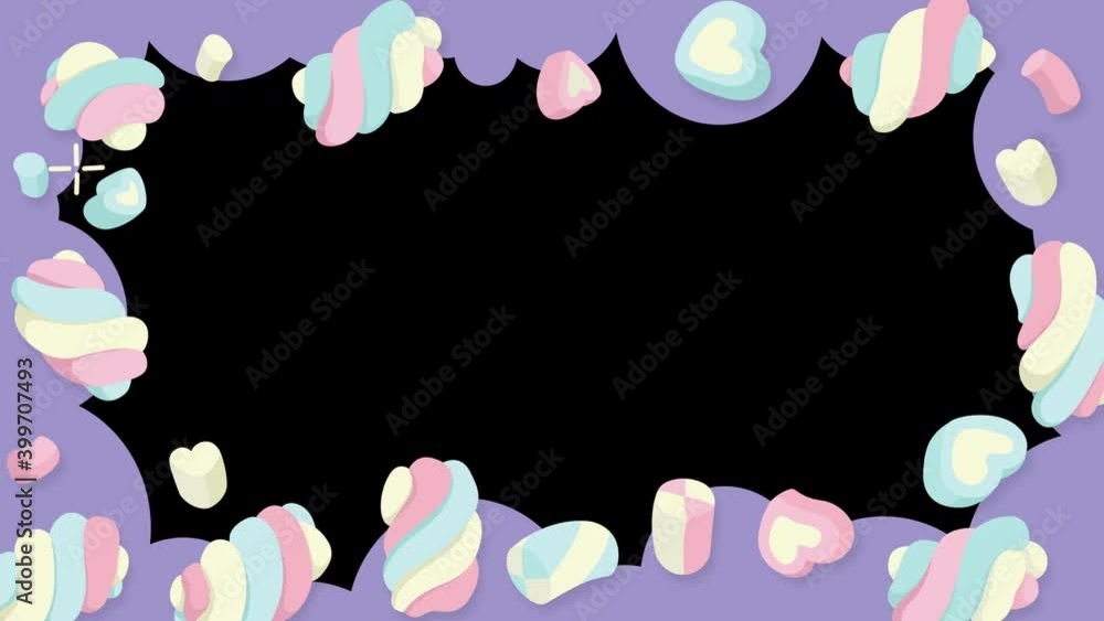 Cartoon kids animation sweet marshmallows frame with alpha channel ...