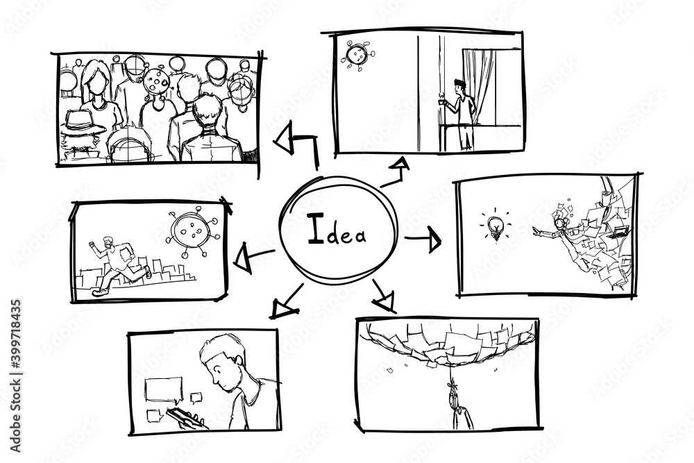 Simple storyboard sketching idea for illustration drawing Stock ...