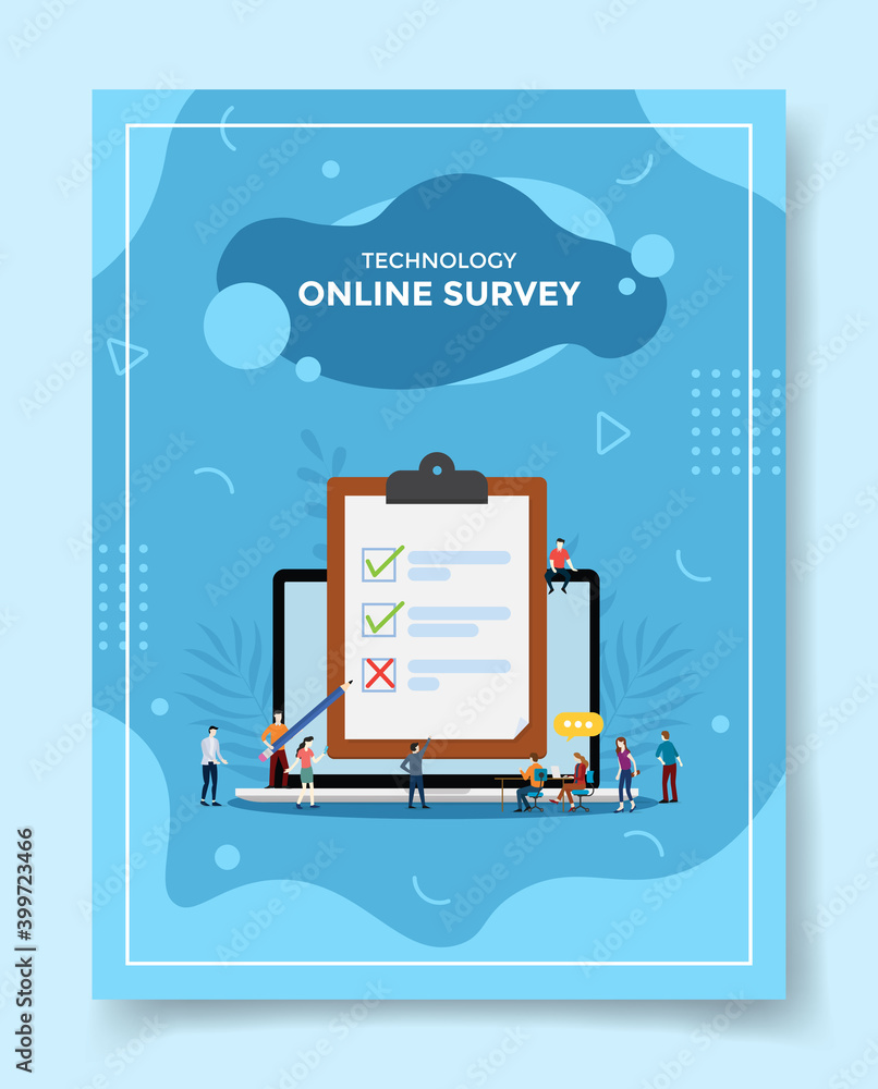 technology online survey people standing sitting front laptop fill ...
