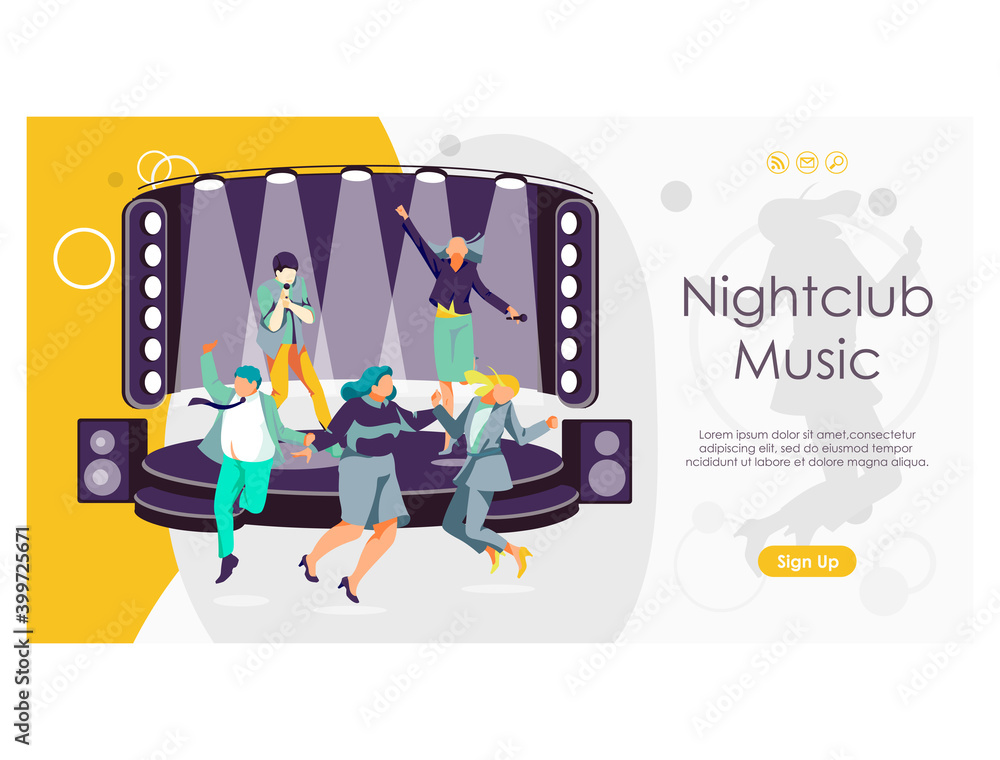 Music live performance landing page. Music band performing on stage at ...