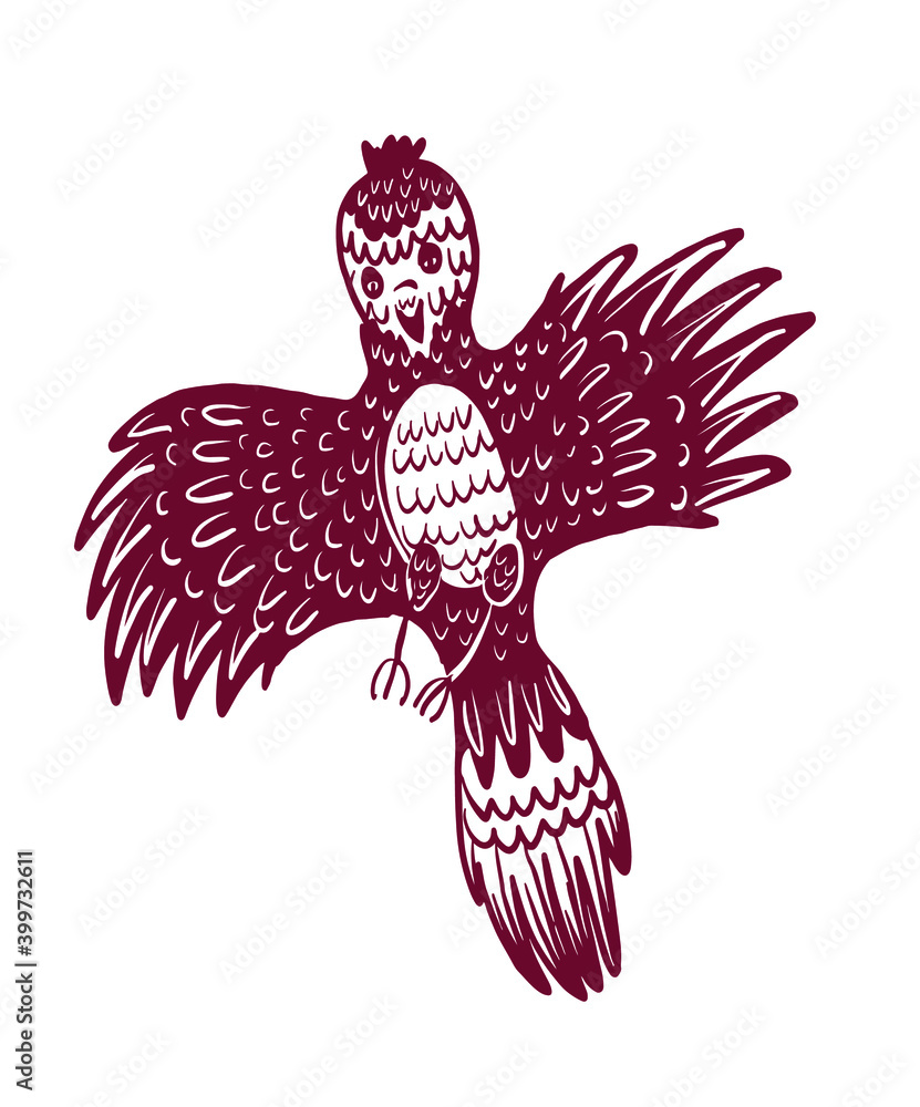 drawing picture funny little red bird flapping its wings, hand drawn ...