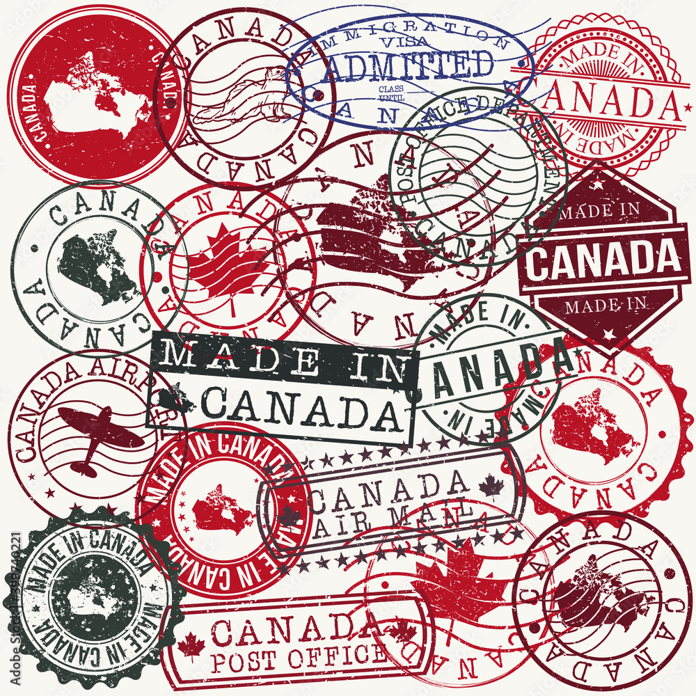 Canada Set of Stamps Map. Travel Passport Stamp. Made In Product ...
