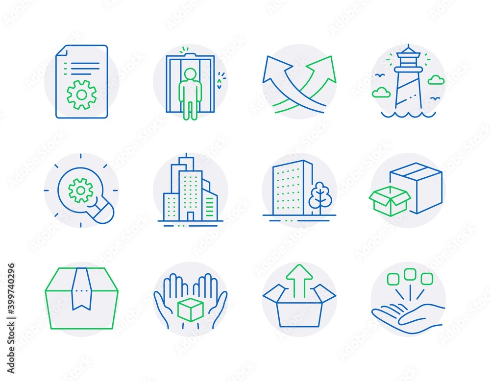 Industrial icons set. Included icon as Lighthouse, Buildings, Technical ... Industrial icons set. Included icon as Lighthouse, Buildings, Technical ...