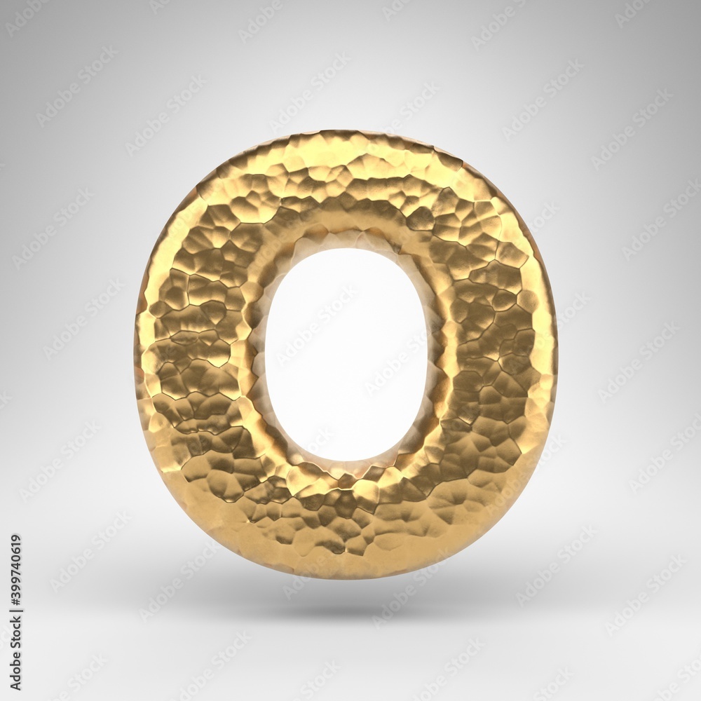 Letter O uppercase on white background. Hammered brass 3D letter with ...