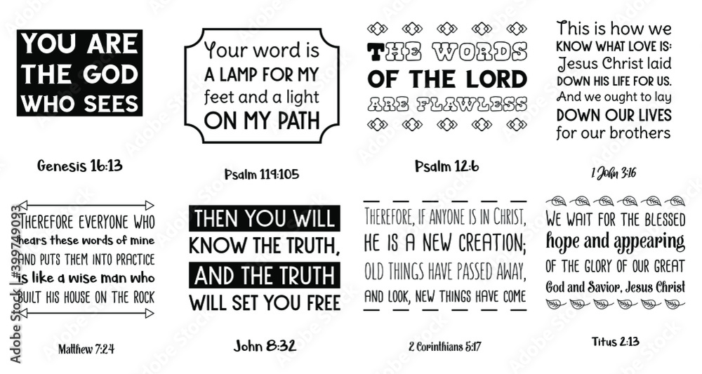 Set of Bible verses. Christian Quotes and Scripture sayings Stock ...