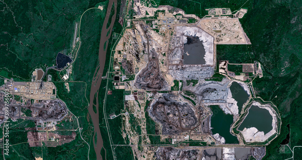 Canadian oil sand production facility from space. Contains modified ...