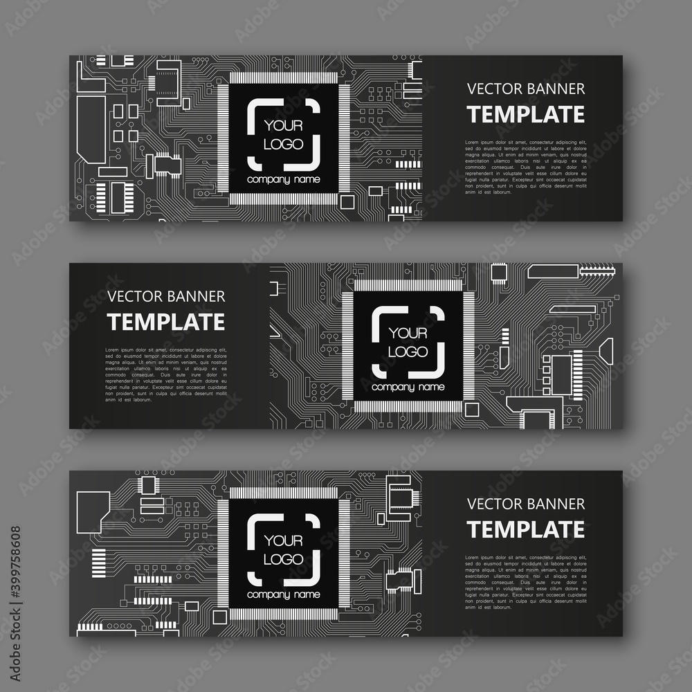 Vecteur Stock Banner microcircuit. Modern template processor design. Vector abstract design web ...