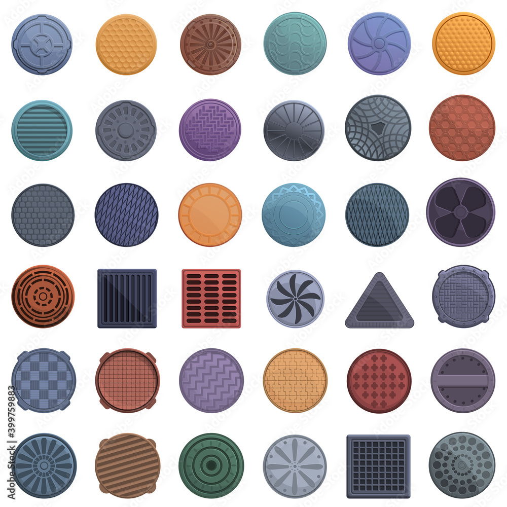 Manhole icons set. Cartoon set of manhole vector icons for web design ...