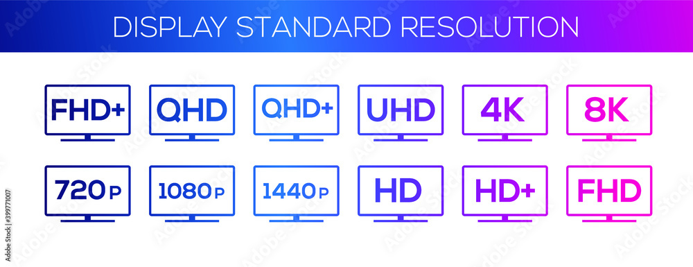 Display standard resolution, Smart tv Resolution Icon Logo, HD, HD+ ...
