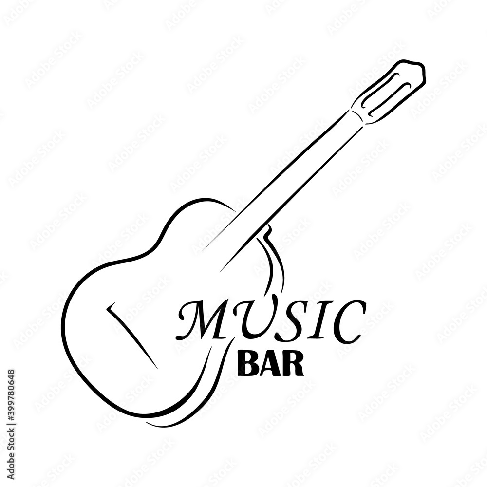 Guitar logo and inscription music bar. music logo. Vector illustration ...