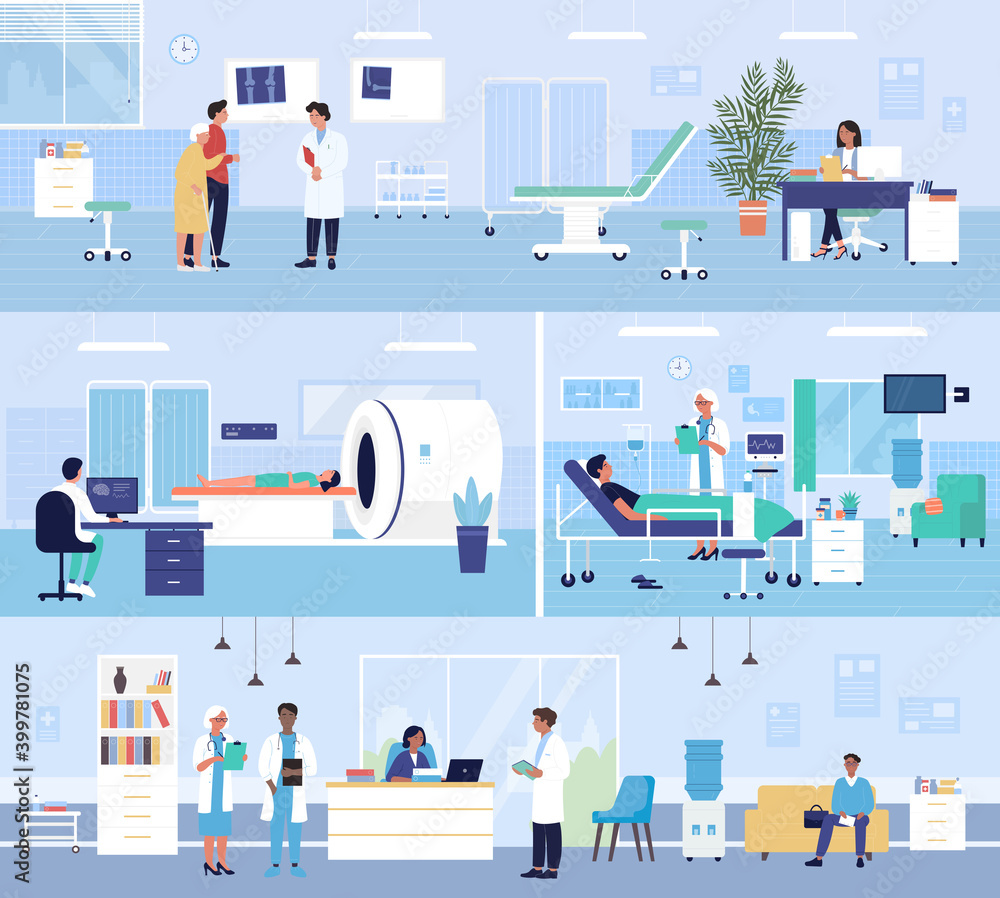 Healthcare medicine hospital service vector illustration set. Cartoon ...
