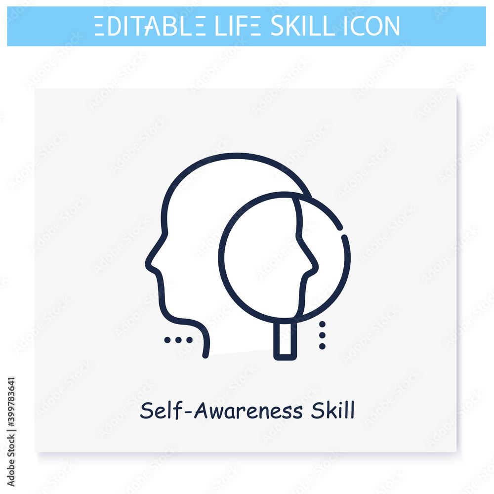 Self awareness line icon. Self cognition, personality improvement ...
