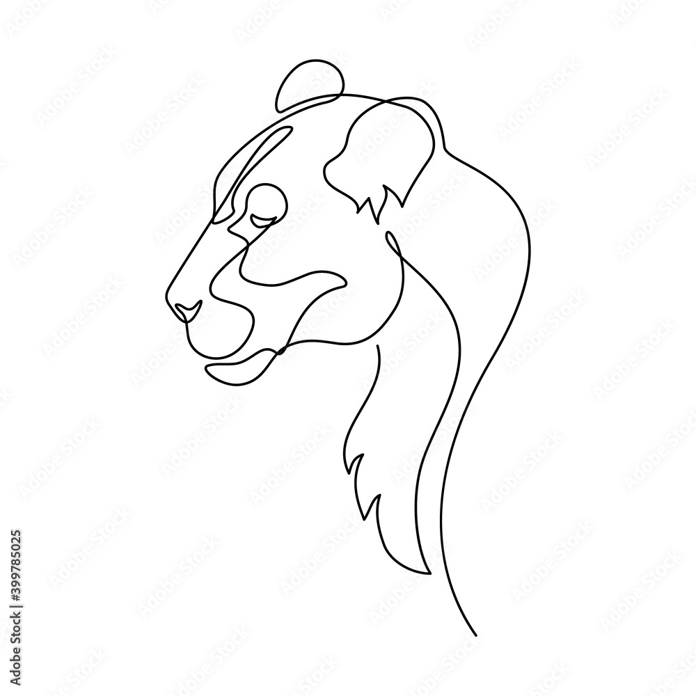 Lion portrait in continuous line art drawing style. Lioness profile ...