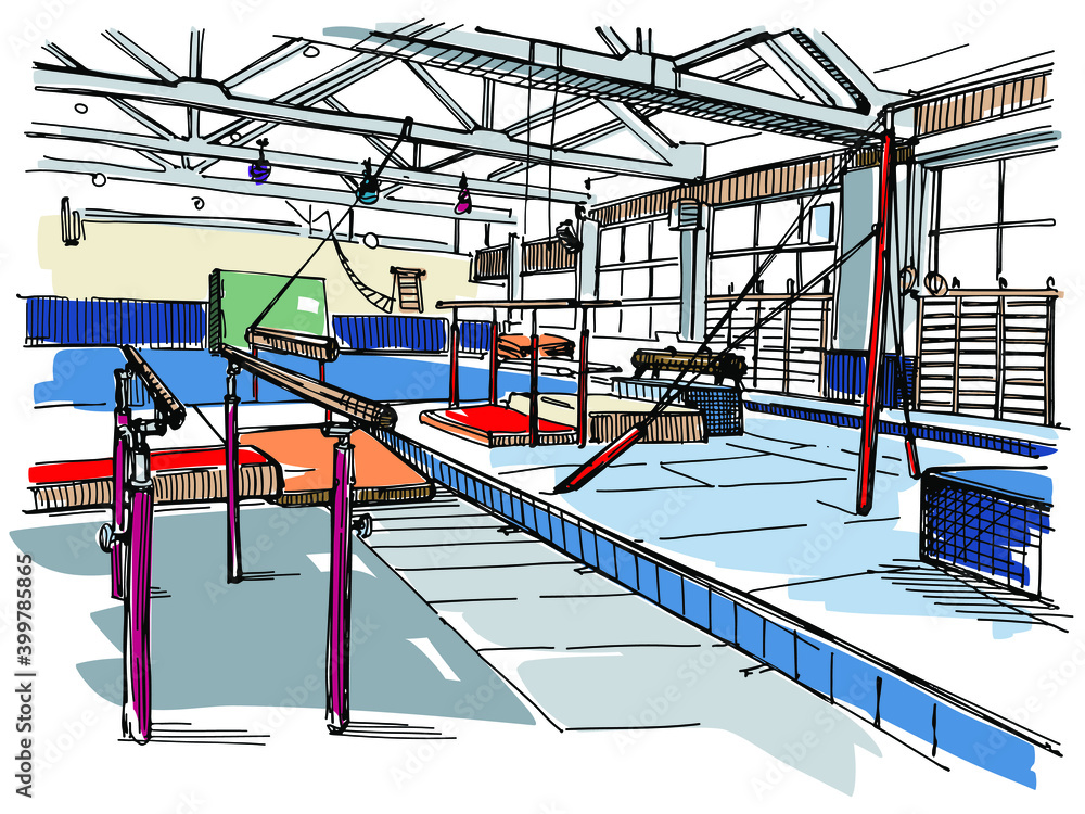 Artistic gymnastics hall - hand drawn sketch Stock Vector | Adobe Stock