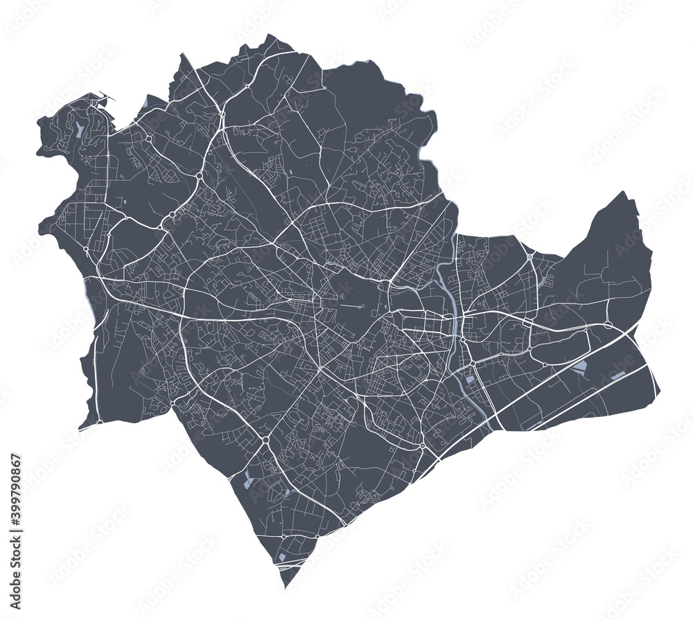 Montpellier map. Detailed map of Montpellier city poster with streets ...