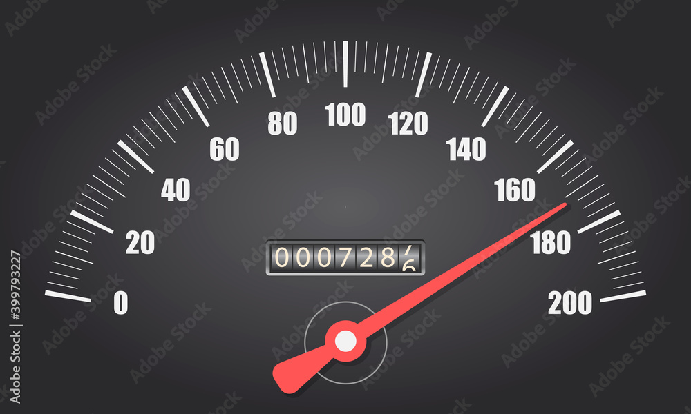Speedometer on black background. Sport car odometer with motor miles ...