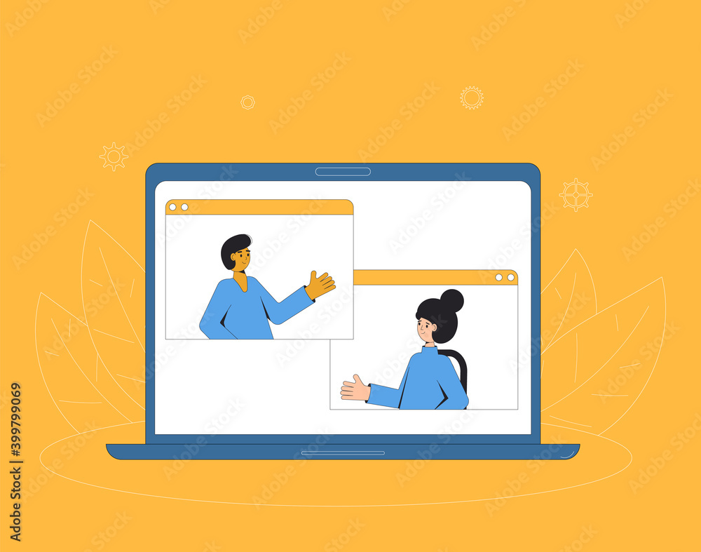 Video call interview. Online meeting. Digital communication. Two ...