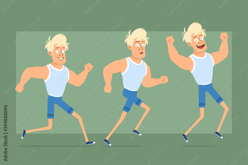 Cartoon flat funny strong blonde sportsman character in undershirt and ...