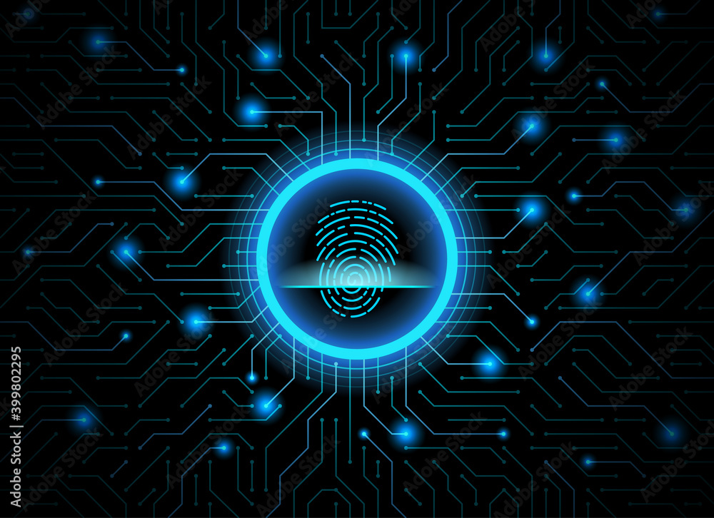 Cyber security fingerprint dark blue abstract digital conceptual ...