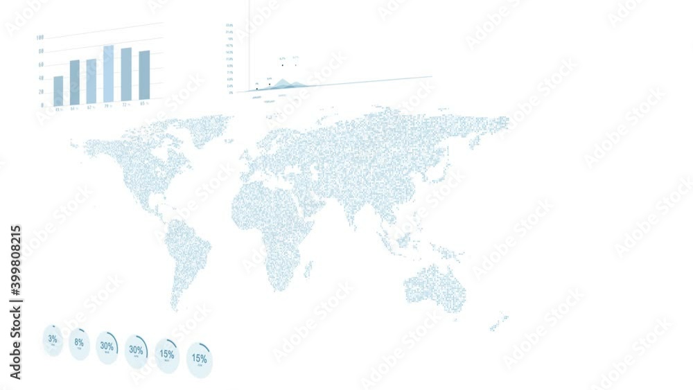 World map with infographics isolated on white animation background ...