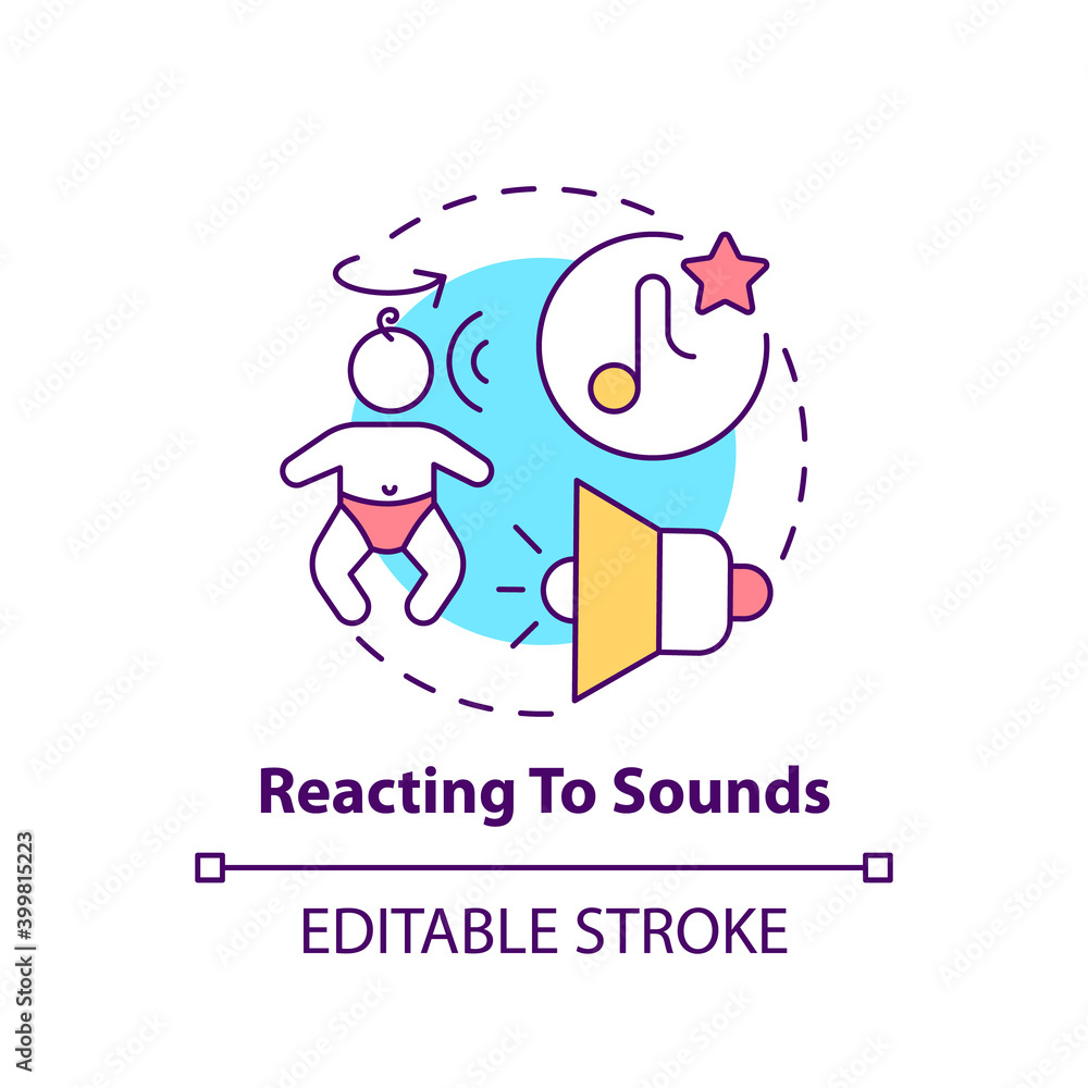 Reacting to sounds concept icon. Baby hearing noise and parent voice ...