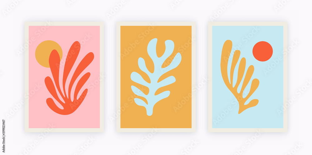 Contemporary Matisse inspired poster set. Abstract organic shapes, creative art, hand drawn ...