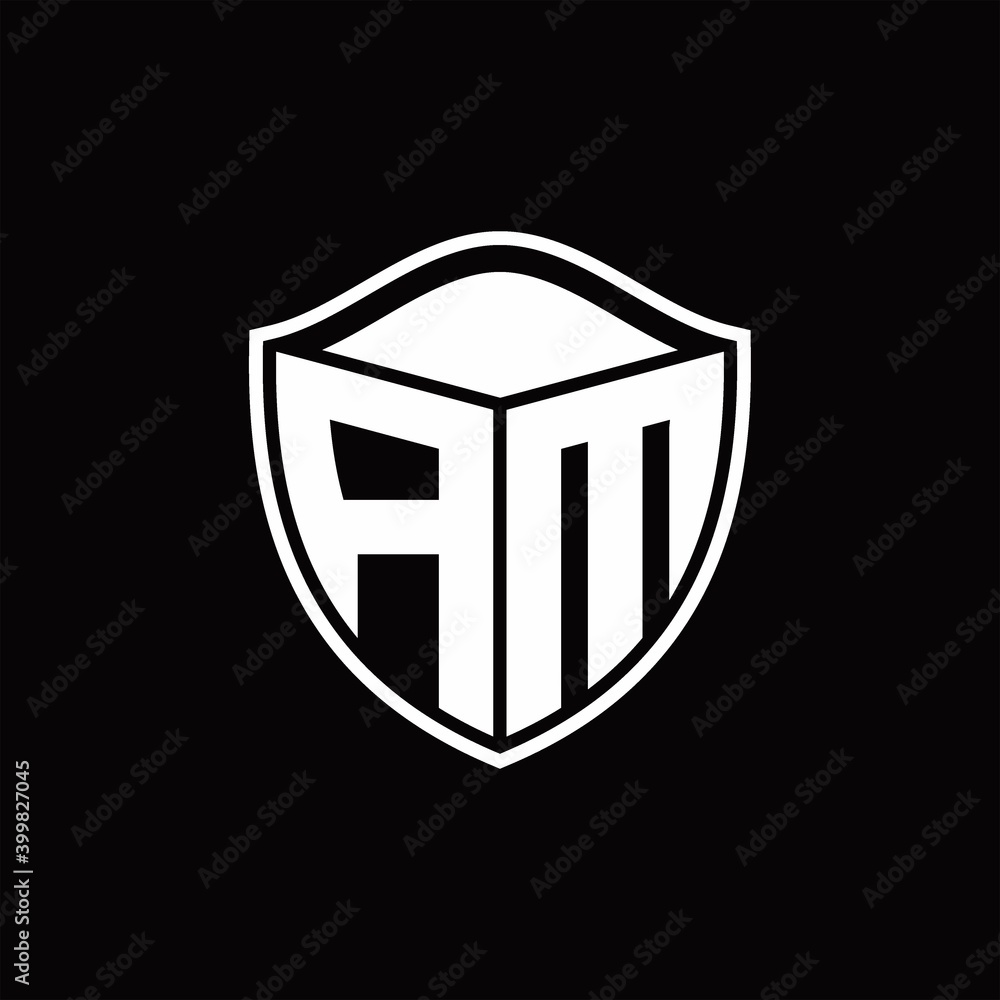 AM Logo monogram shield shape with outline rounded design template ...