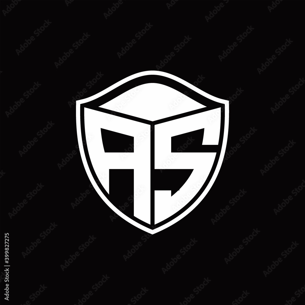 AS Logo monogram shield shape with outline rounded design template ...