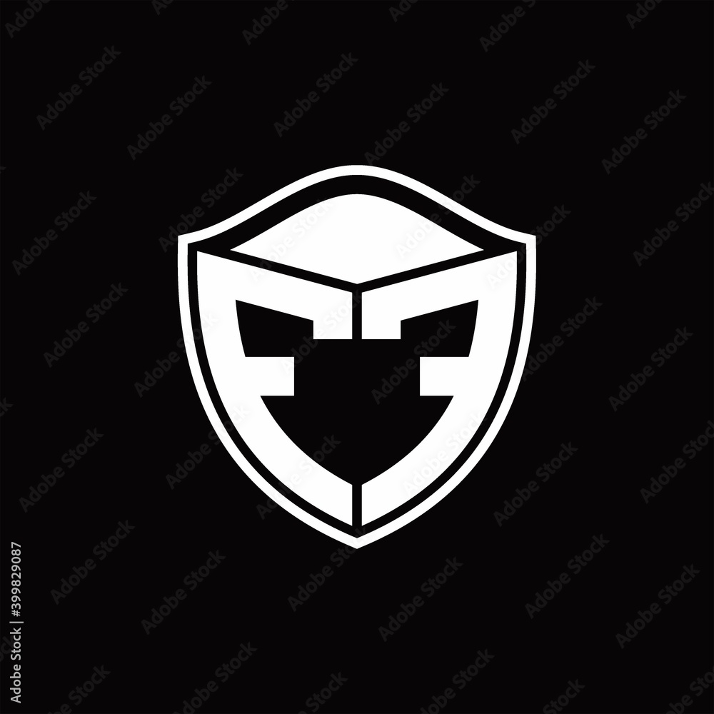 FF Logo monogram shield shape with outline rounded design template ...