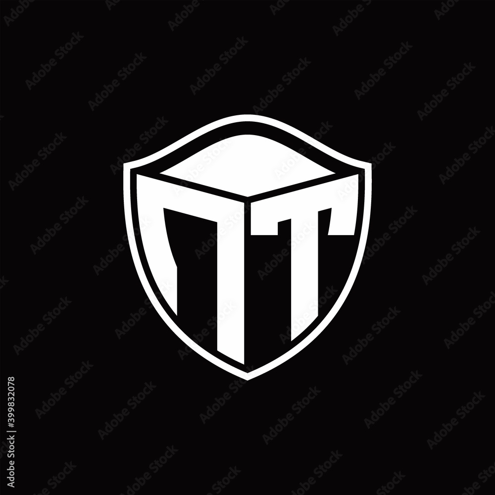 NT Logo monogram shield shape with outline rounded design template ...