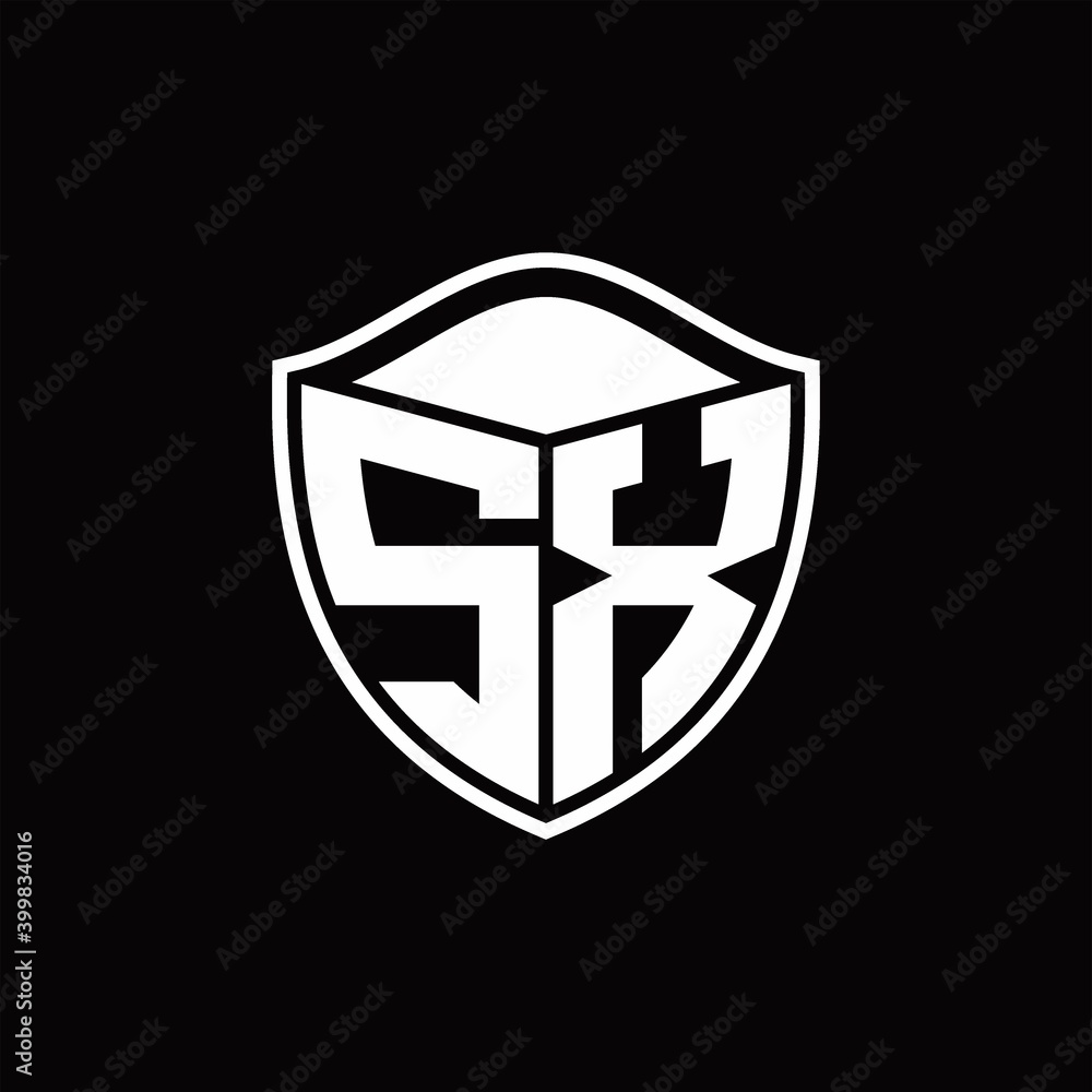 SX Logo monogram shield shape with outline rounded design template ...