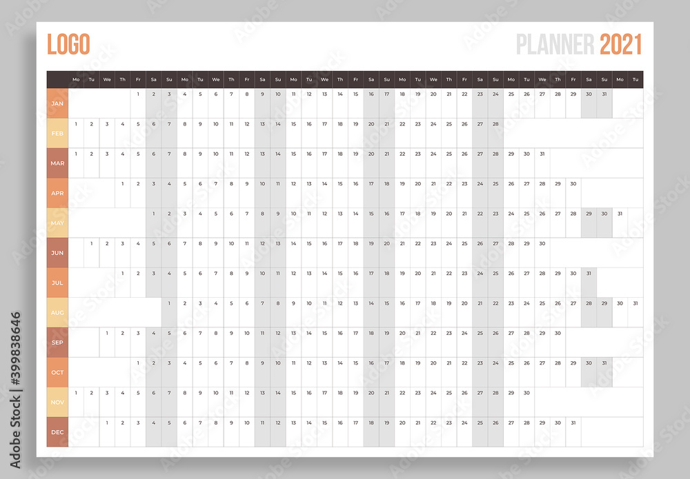 2021 Annual Year Planner Layout Stock Template | Adobe Stock