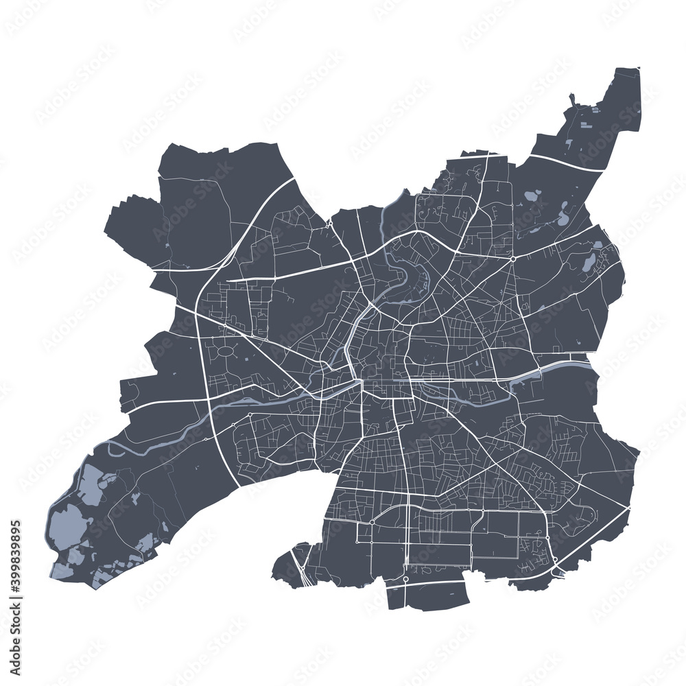 Rennes map. Detailed map of Rennes city poster with streets. Cityscape ...