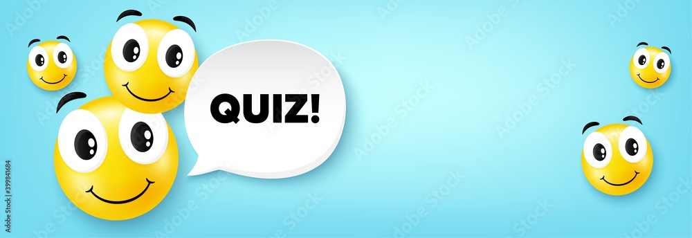 Quiz symbol. Smile face with speech bubble. Answer question sign ...