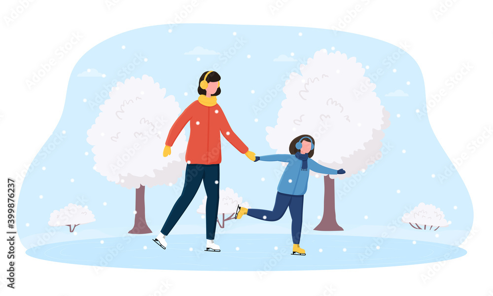 Happy mother and her daughter ice skating and holding hands. Concept of ...