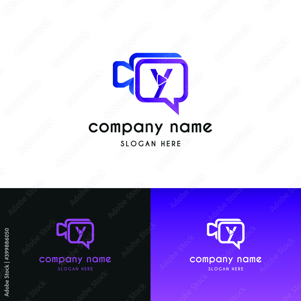Initial letter y with video call camera chatting icon for online ...
