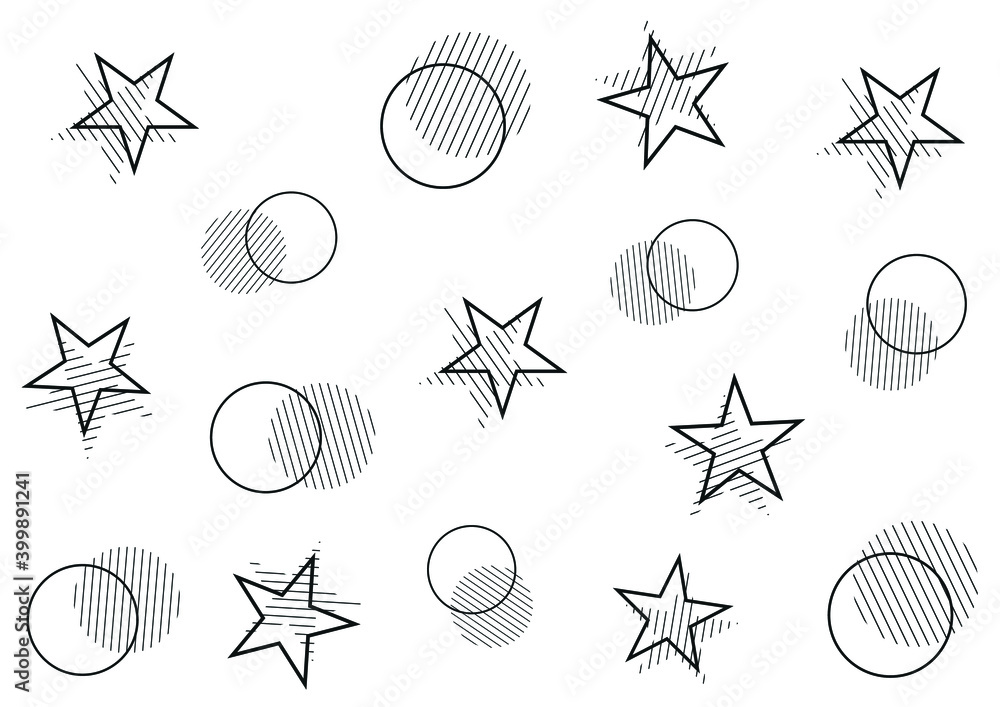 Abstract background with star and circle shapes. Striped star and ...