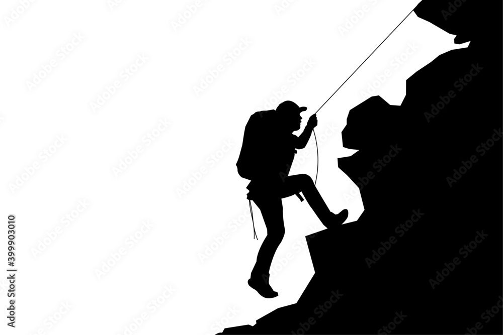 Vector illustration of mountain climbing man on the mountains rock on ...