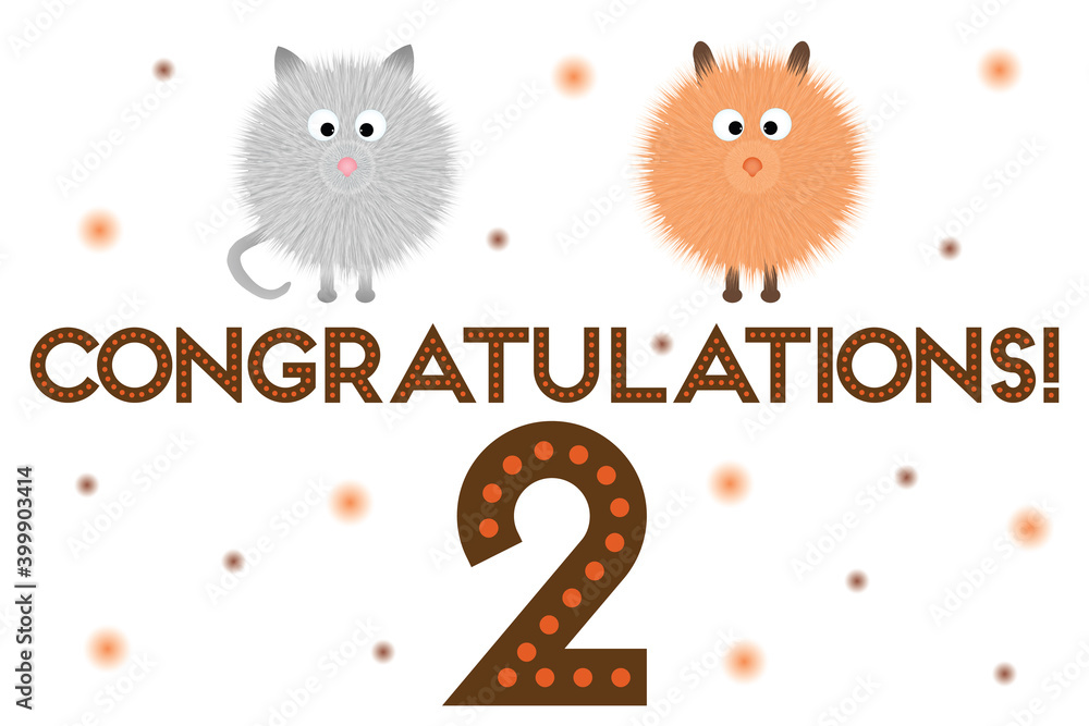 ภาพประกอบสต็อก Postcard - congratulations! 2th anniversary. With fluffy ...