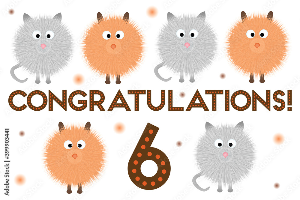 Postcard - congratulations! 6th anniversary. With fluffy cartoon dogs ...