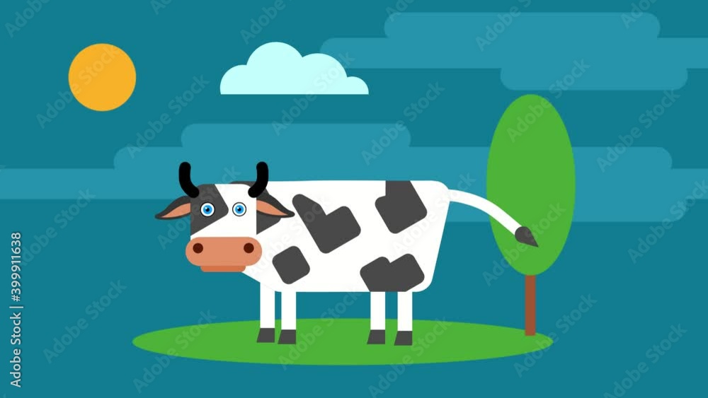 Vidéo Stock A cow in a meadow is waving its head and tail against the ...