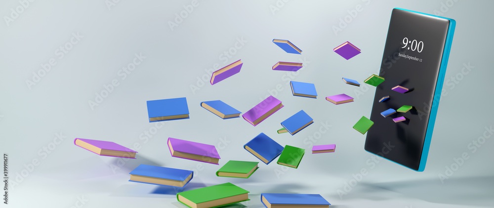 Digital Online Education. 3d render of mobil. Application learning on ...