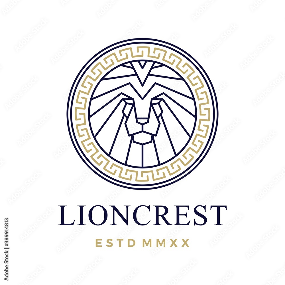 lion round seal crest outline monoline logo vector icon illustration ...