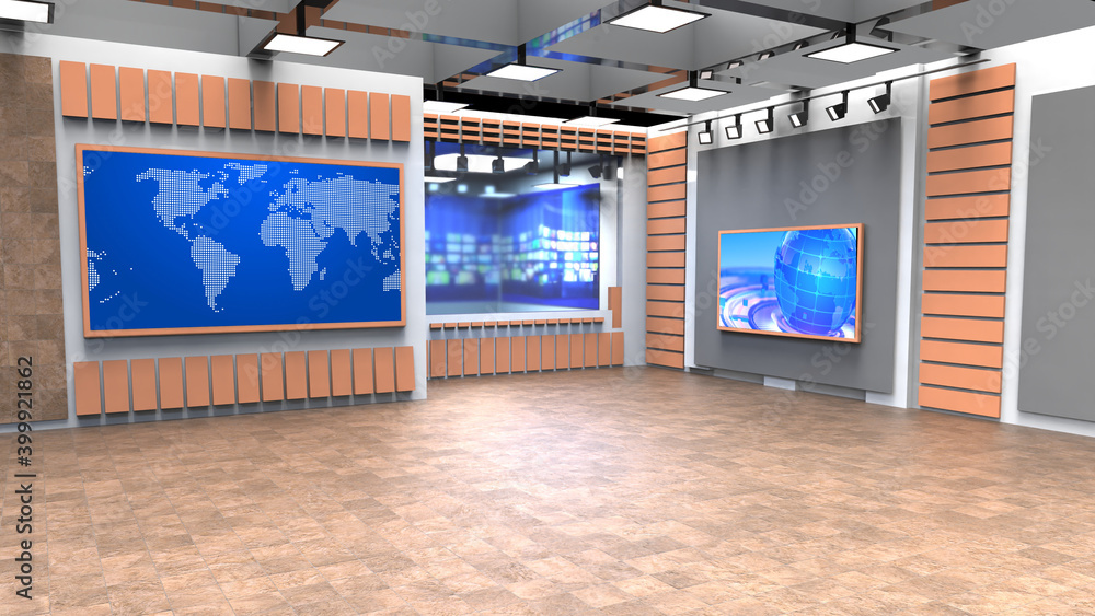 Backdrop For TV Shows .TV On Wall.3D Virtual News Studio Background, 3d ...