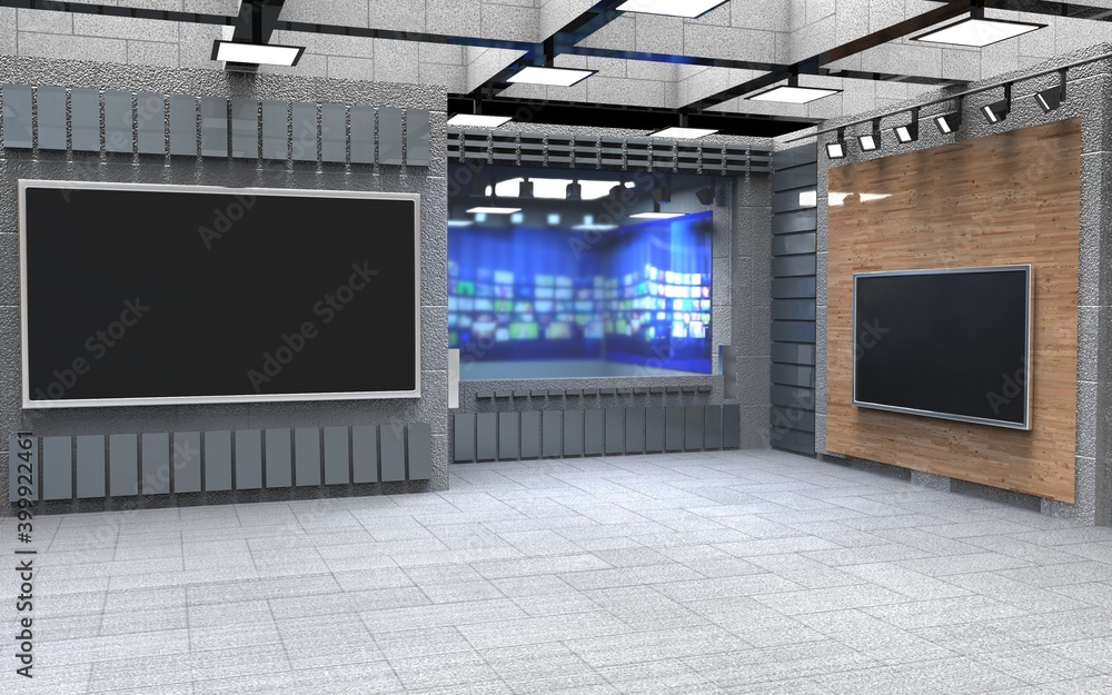 Backdrop For TV Shows .TV On Wall.3D Virtual News Studio Background, 3d ...