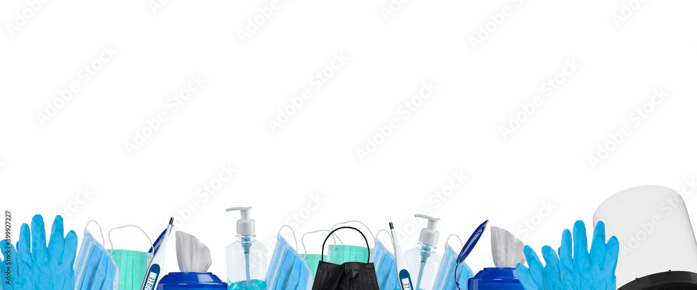 Corona Covid 19 prevention equipment, hand sanitizer, sanitizing wipes ...