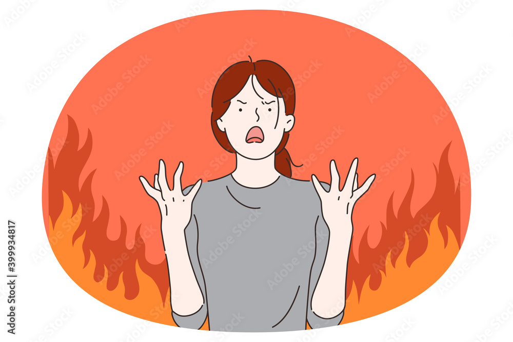 Anger, evil, furious woman concept. Young angry furious female cartoon ...