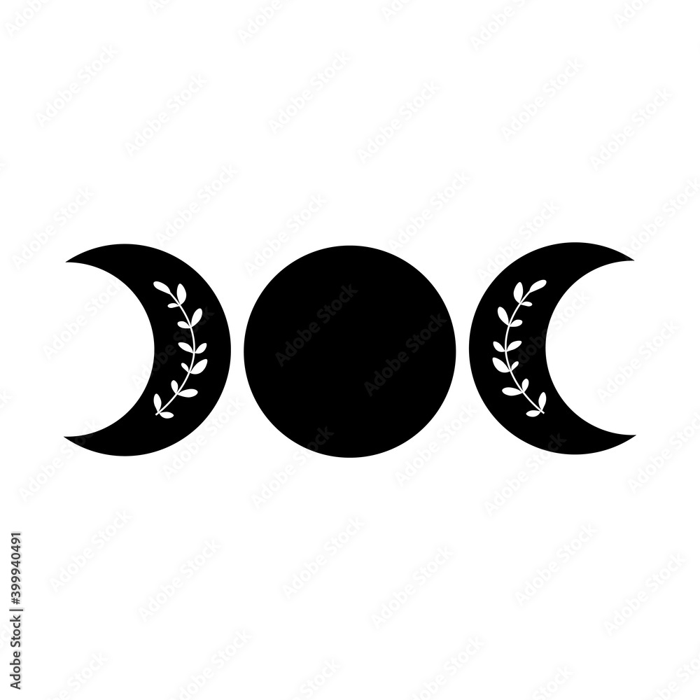 Triple moon logo. Boho moon symbol. Black moon phase isolated icon ...