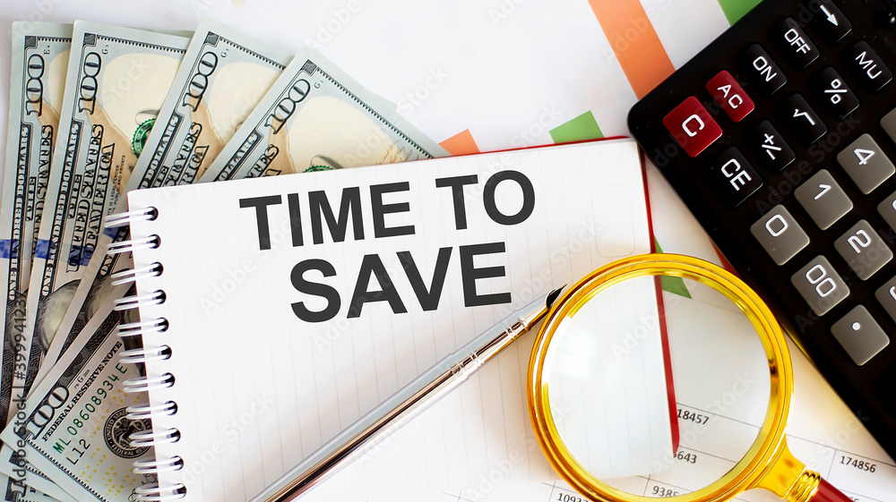 Word writing text TIME TO SAVE . Business concept with chart, dollars ...